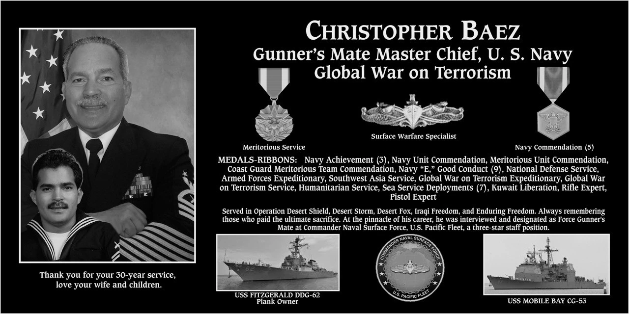 Master Chief Petty Officer Christopher Baez | Mt. Soledad Virtual Plaque