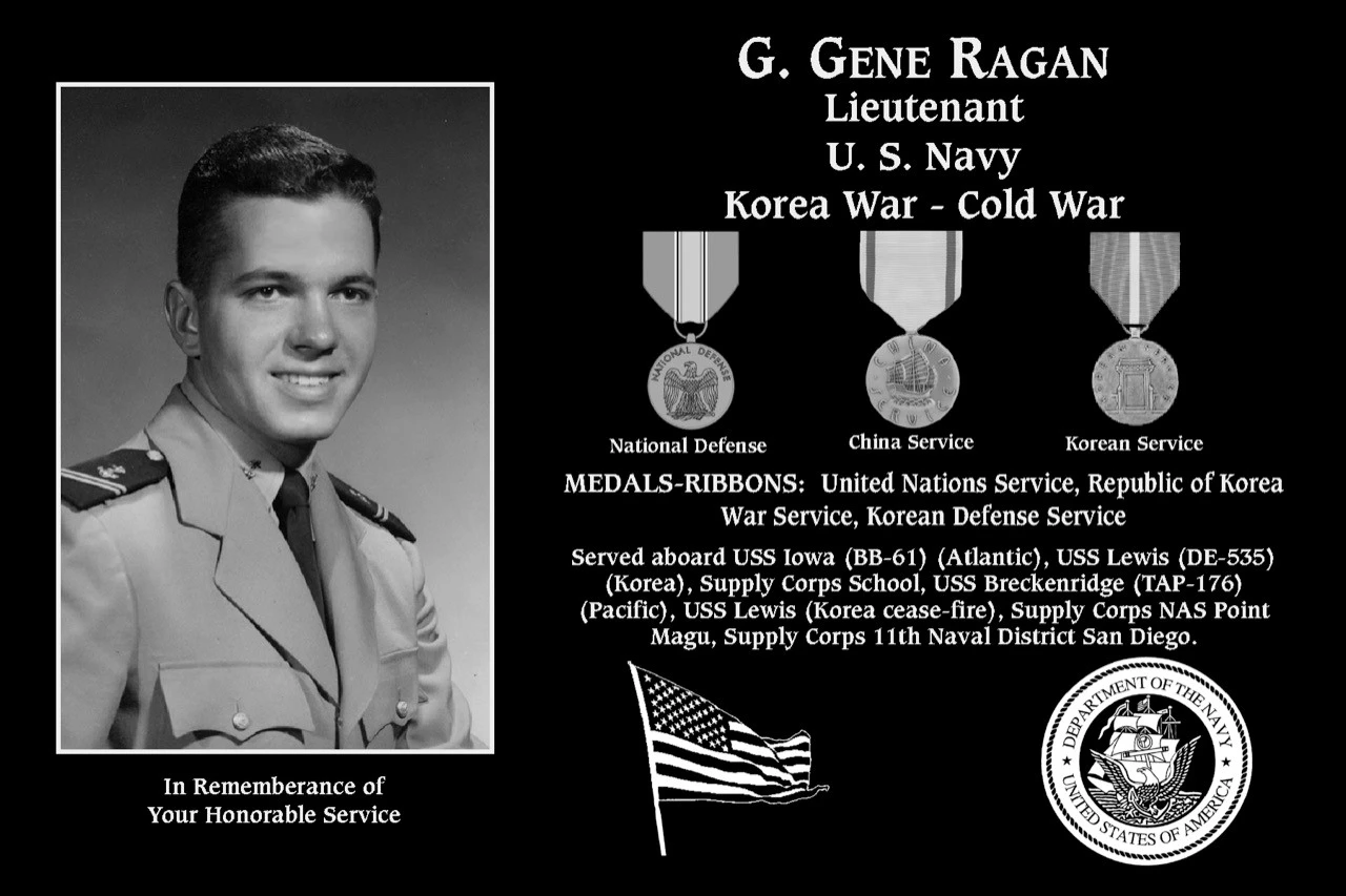 Lieutenant G. Gene Ragan | Mt. Soledad Virtual Plaque
