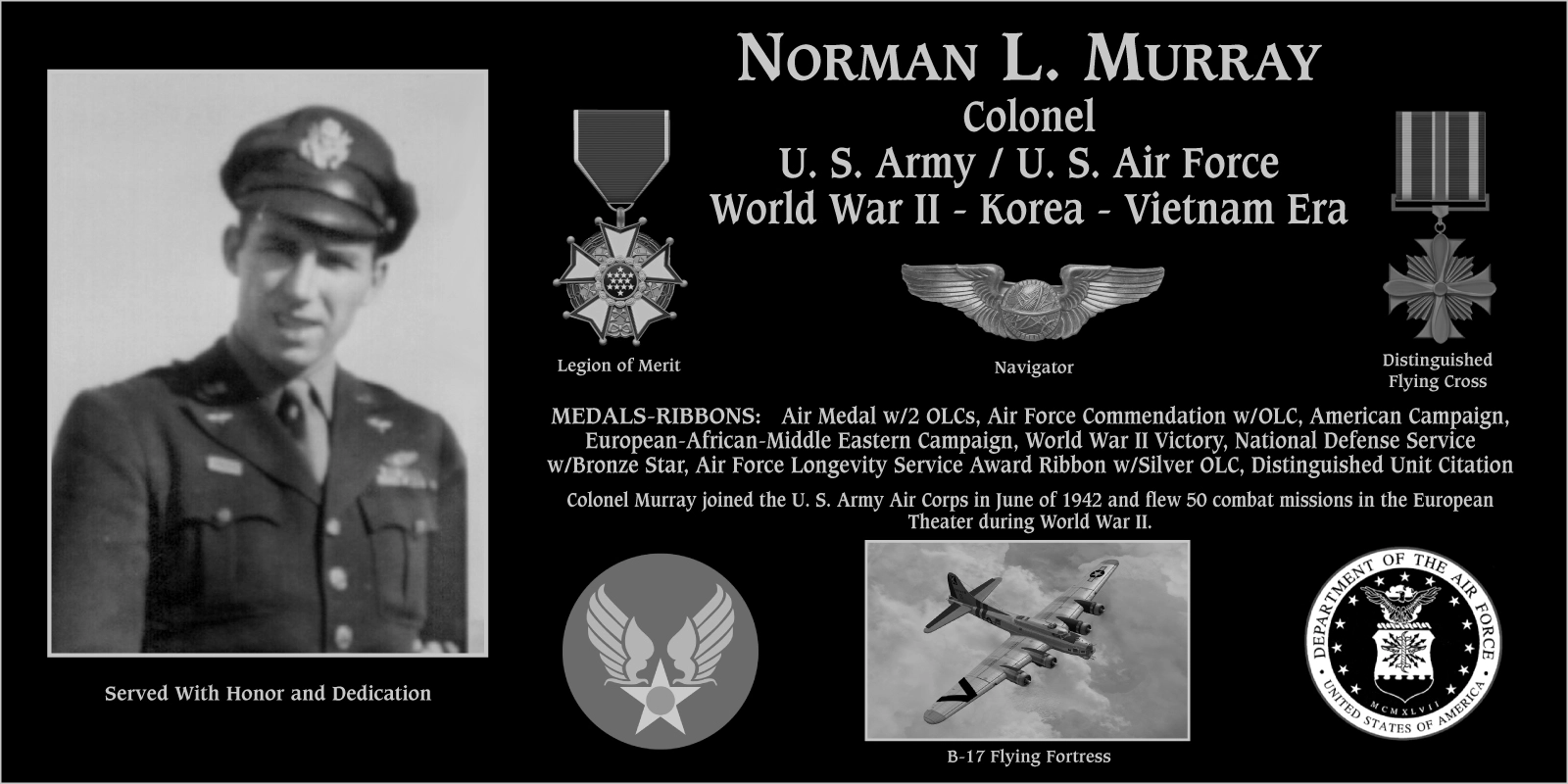 Colonel Norman L. Murray | Mt. Soledad Virtual Plaque