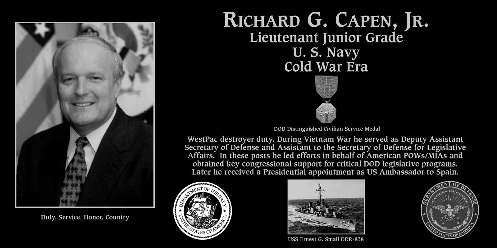 Lieutenant, Junior Grade Richard G. Capen, Jr. | Mt. Soledad Virtual Plaque