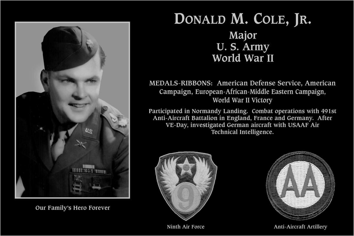 Major Donald M. Cole, Jr. | Mt. Soledad Virtual Plaque