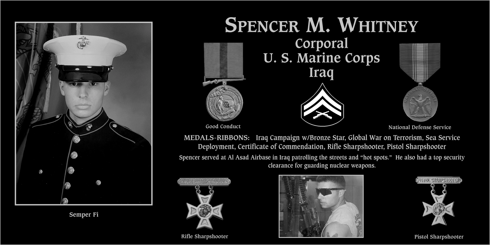 Corporal Spencer M. Whitney | Mt. Soledad Virtual Plaque