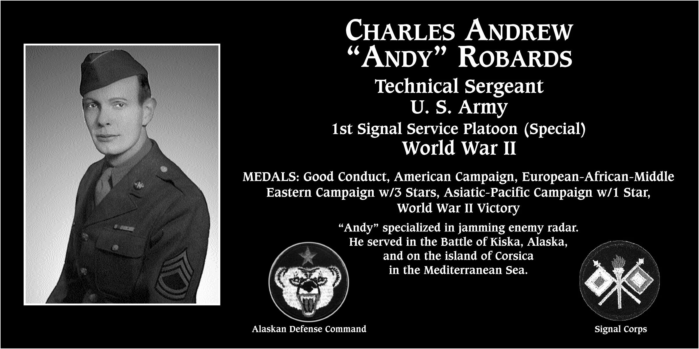 Sergeant First Class Charles Andrew Robards | Mt. Soledad Virtual Plaque