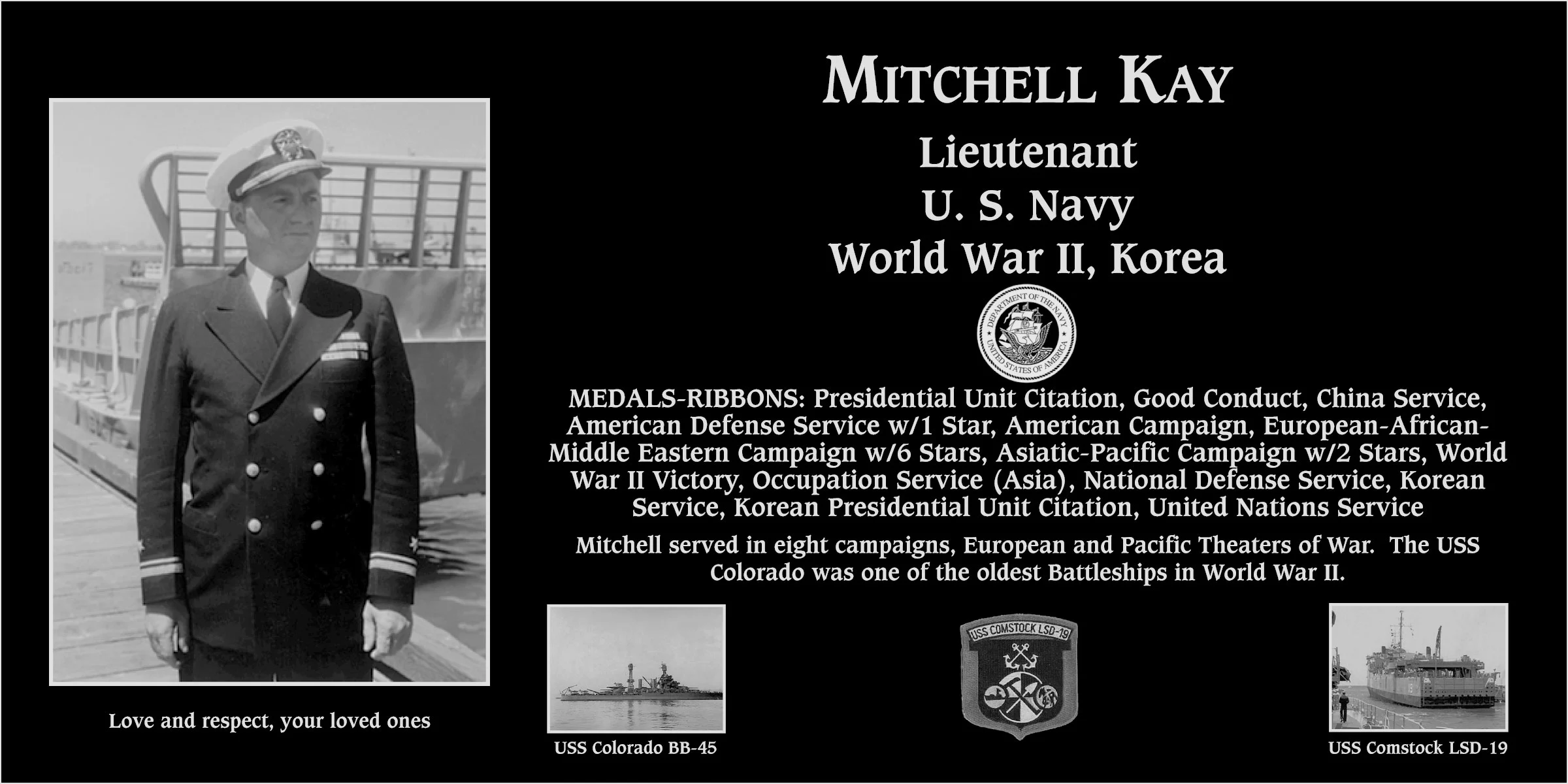 Lieutenant Mitchell Kay | Mt. Soledad Virtual Plaque