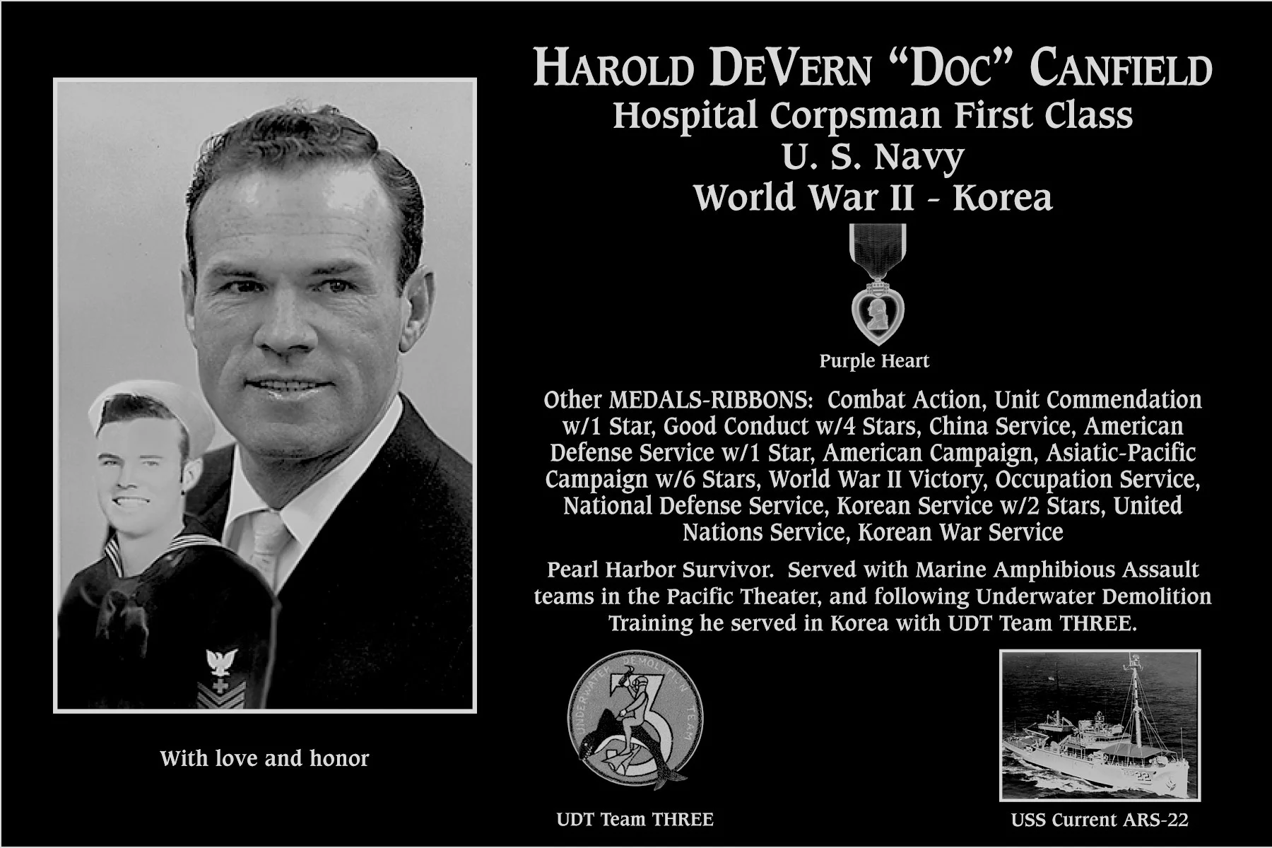 Petty Officer First Class Harold DeVern Canfield | Mt. Soledad Virtual ...