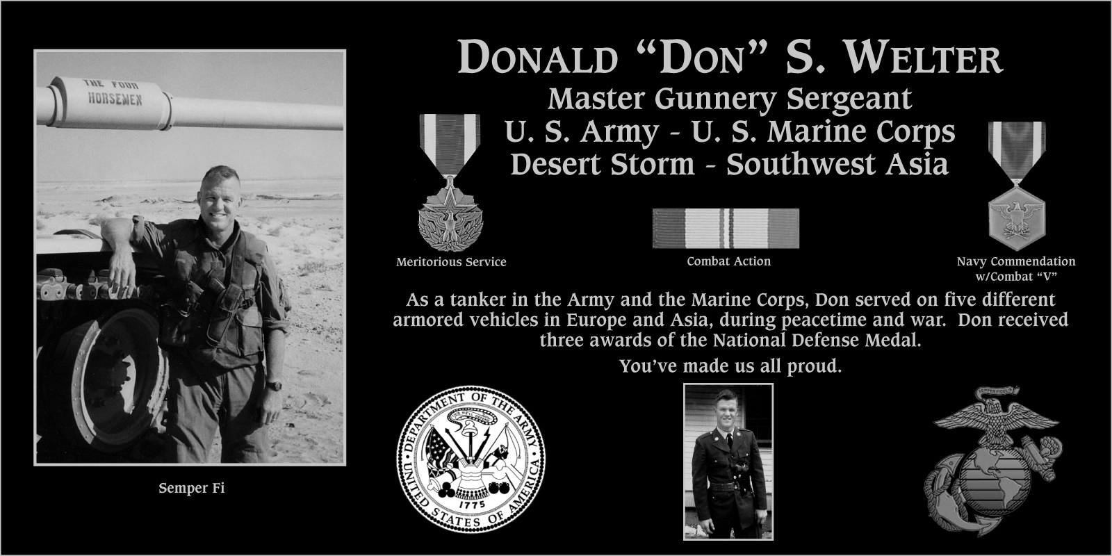 Master Gunnery Sergeant Donald S Welter | Mt. Soledad Virtual Plaque