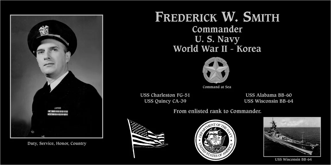 Commander Frederick W Smith | Mt. Soledad Virtual Plaque