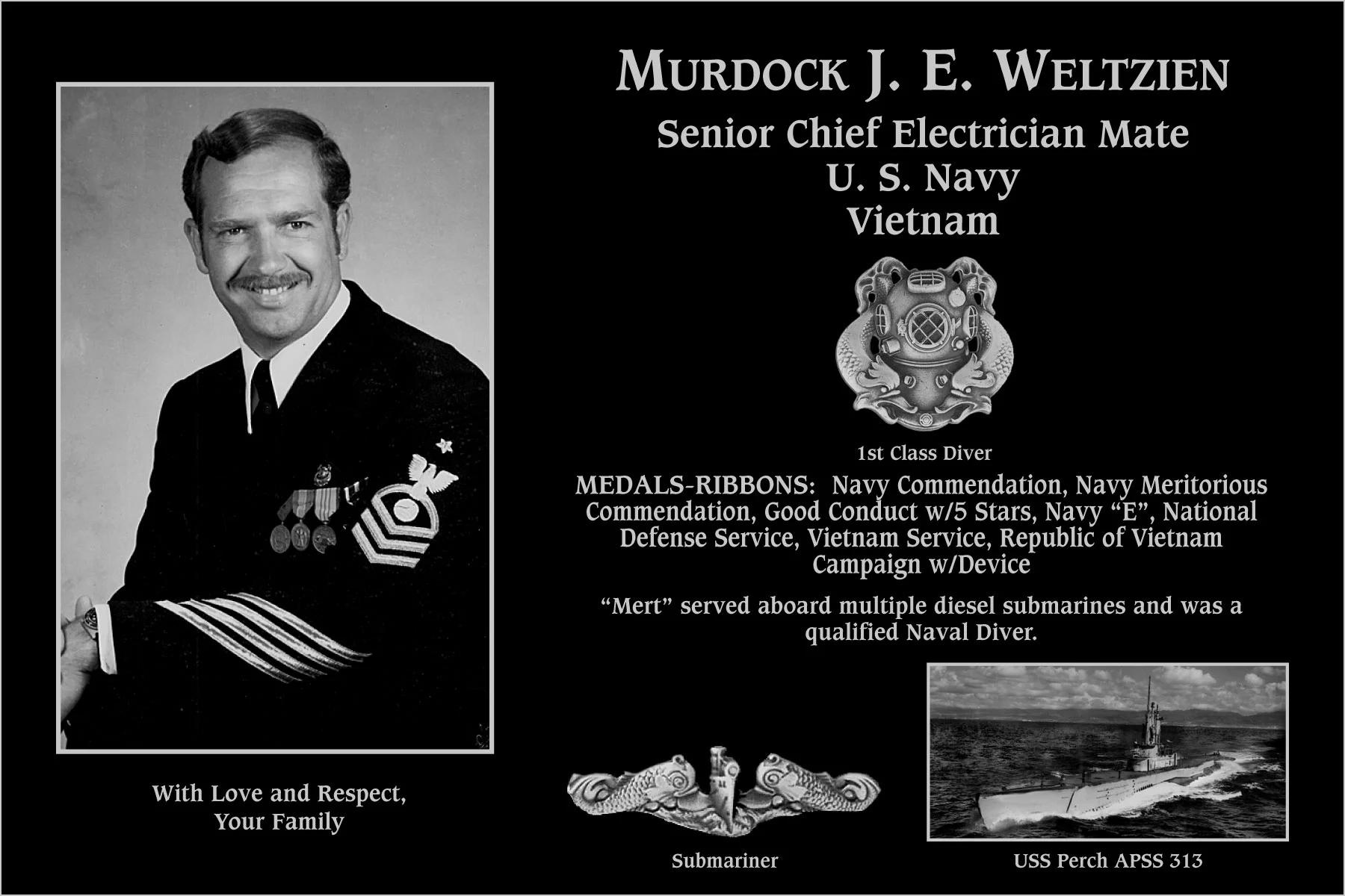 Senior Chief Petty Officer Murdock J E Weltzien | Mt. Soledad Virtual ...