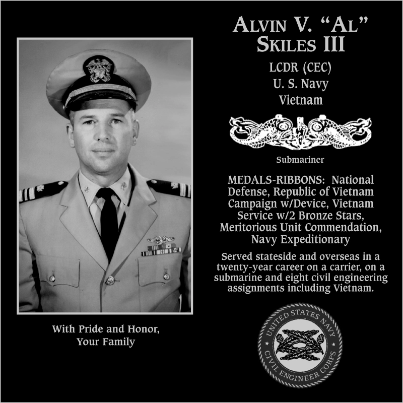 Lieutenant Commander Alvin V. "Al" Skiles III | Mt. Soledad Virtual Plaque