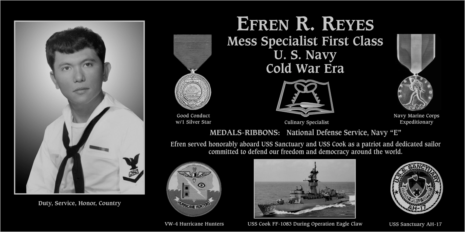 Petty Officer First Class Efren R. Reyes | Mt. Soledad Virtual Plaque