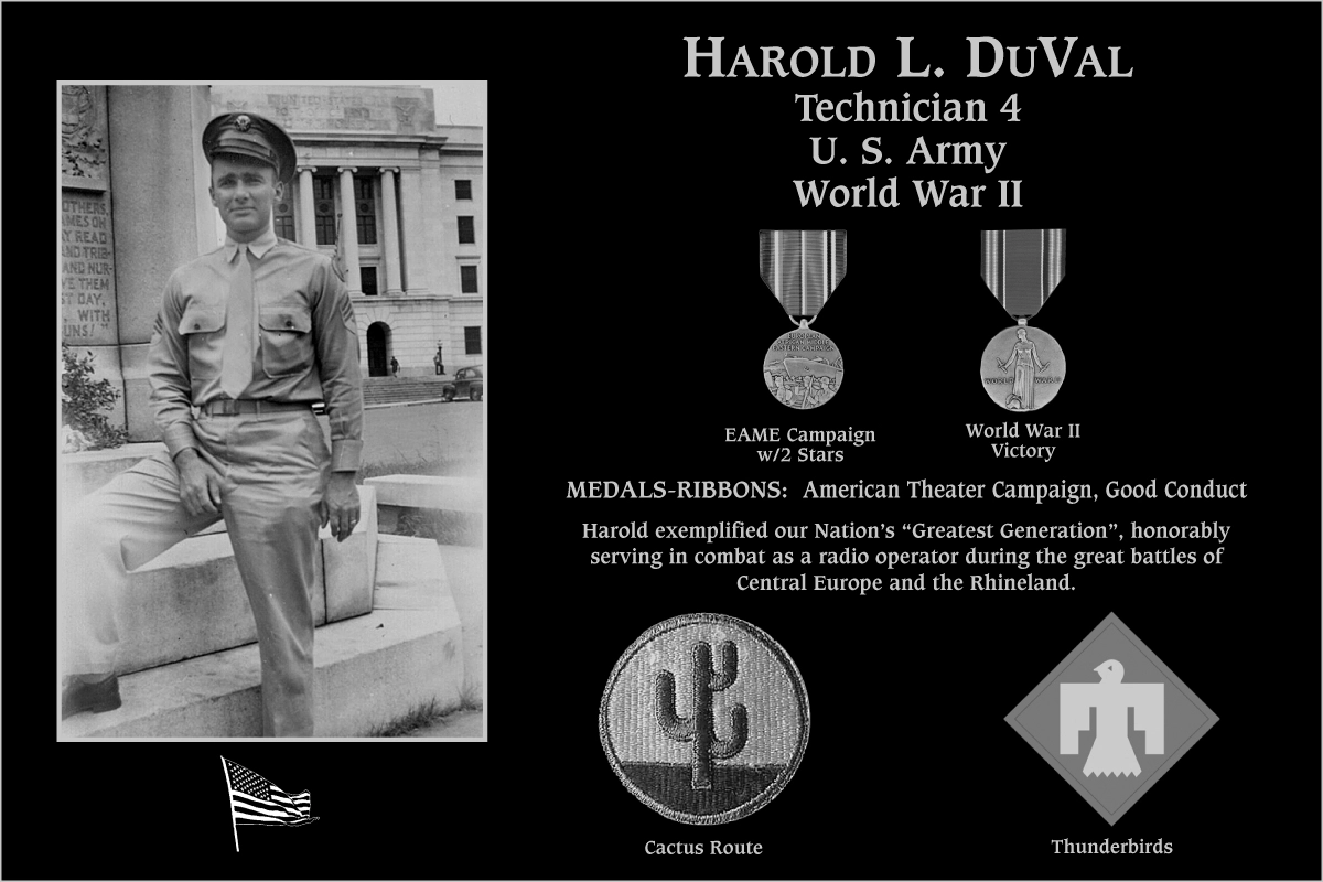 Sergeant Harold L. DuVal | Mt. Soledad Virtual Plaque