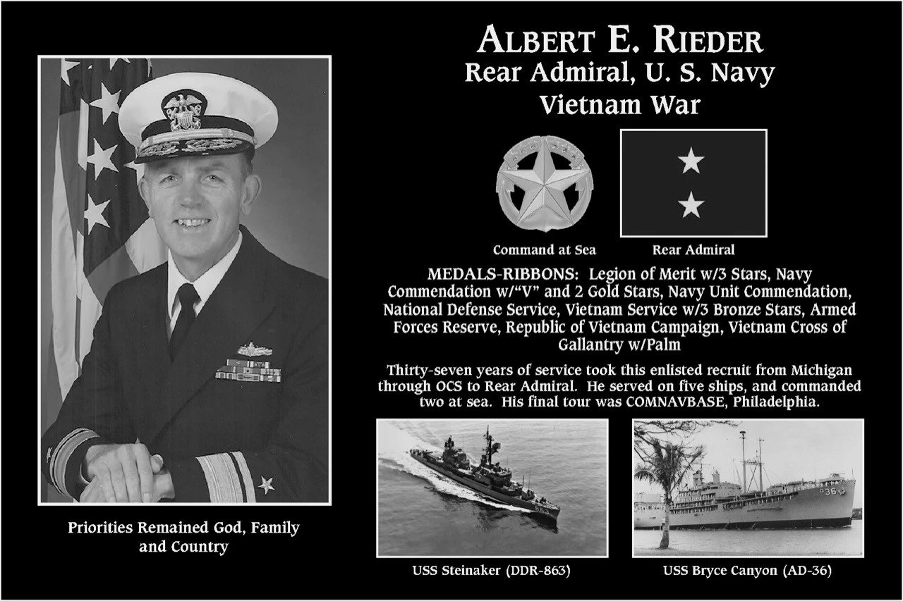 Rear Admiral Upper Half Albert E. Rieder | Mt. Soledad Virtual Plaque