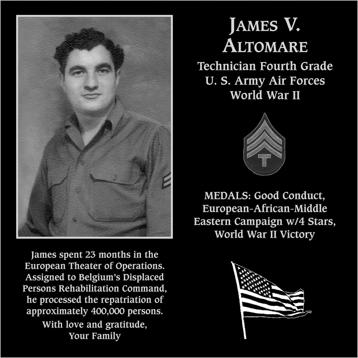 Technician, 4th Class James V Altomare | Mt. Soledad Virtual Plaque