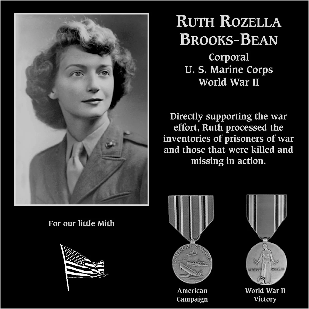 Corporal Ruth Rozella Brooks-Bean | Mt. Soledad Virtual Plaque