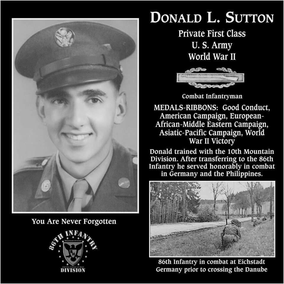 Private First Class Donald L. Sutton | Mt. Soledad Virtual Plaque