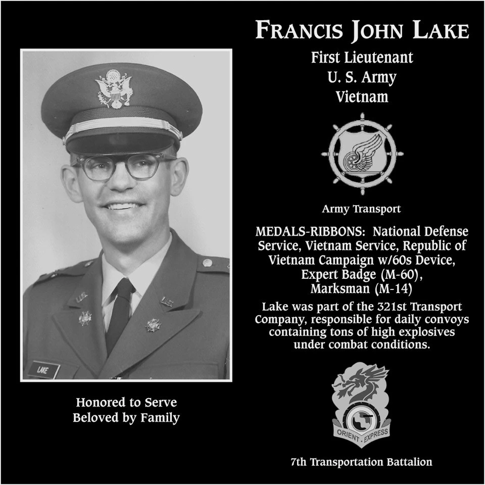 First Lieutenant Francis John Lake | Mt. Soledad Virtual Plaque