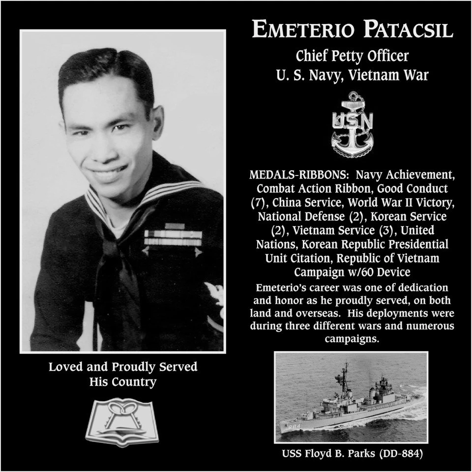 Chief Petty Officer Emeterio Patacsil | Mt. Soledad Virtual Plaque