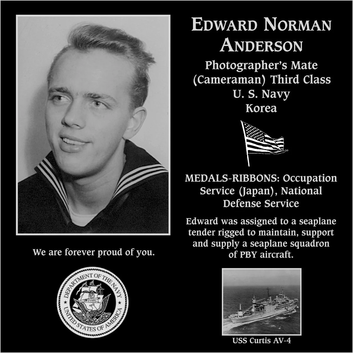 Petty Officer Third Class Edward Norman Anderson | Mt. Soledad Virtual ...