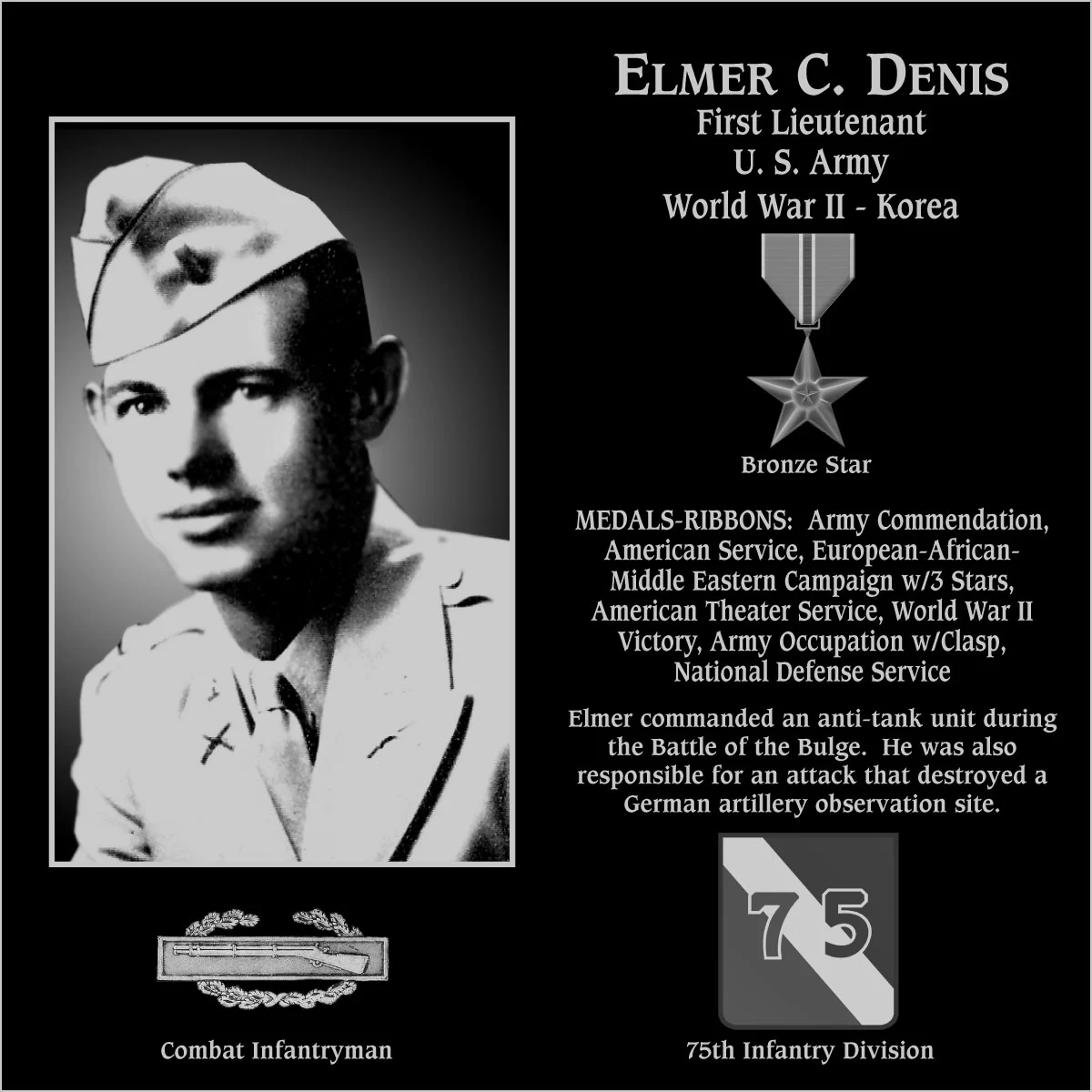 First Lieutenant Elmer C Denis | Mt. Soledad Virtual Plaque