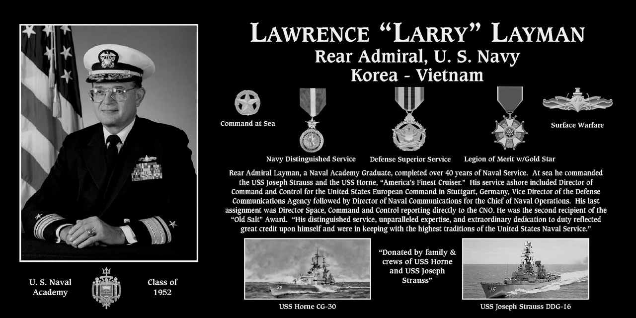Rear Admiral Upper Half Lawrence Layman | Mt. Soledad Virtual Plaque