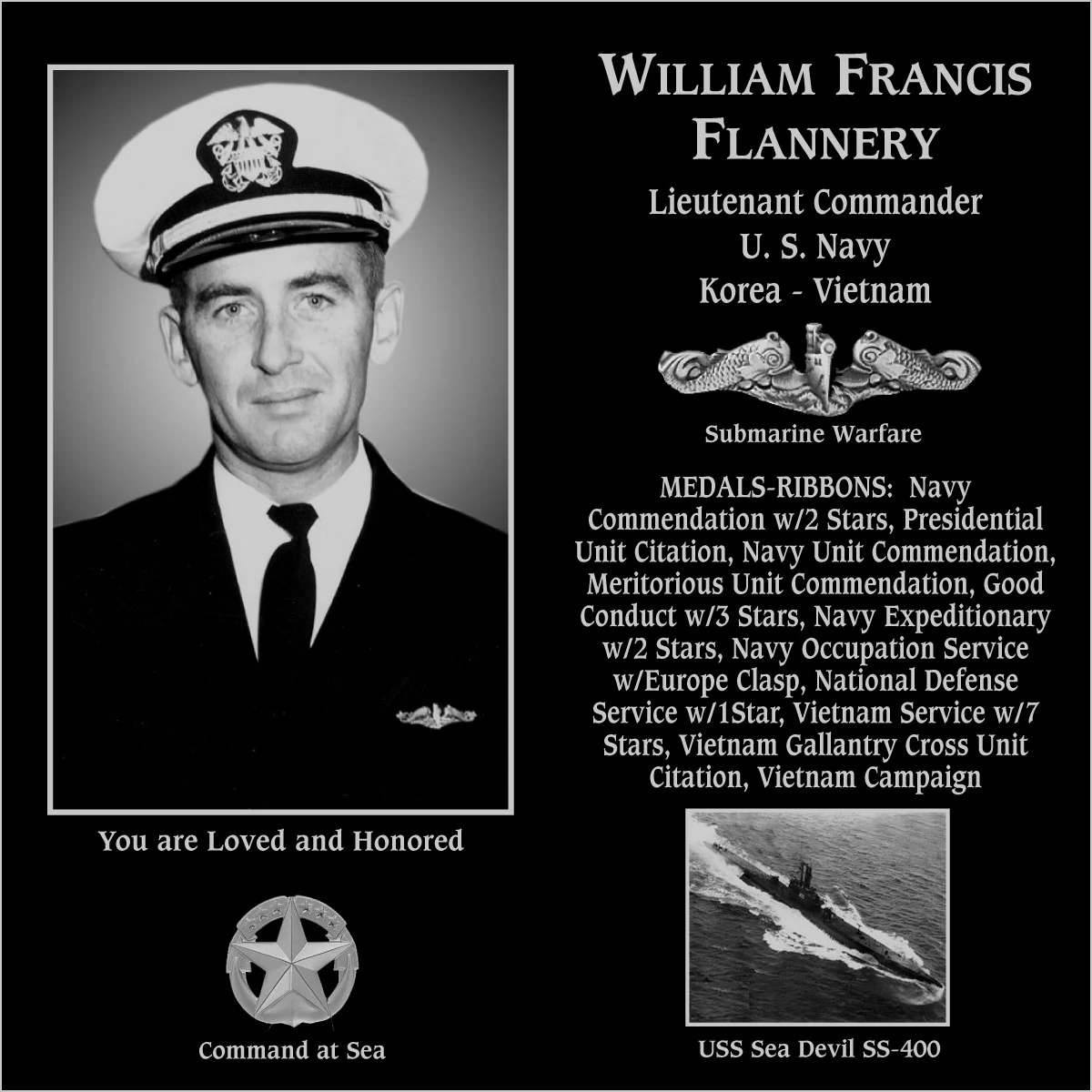 Lieutenant Commander William Francis Flannery | Mt. Soledad Virtual Plaque