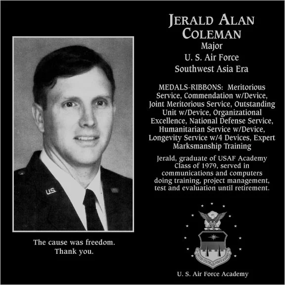 Major Jerald Alan Coleman | Mt. Soledad Virtual Plaque