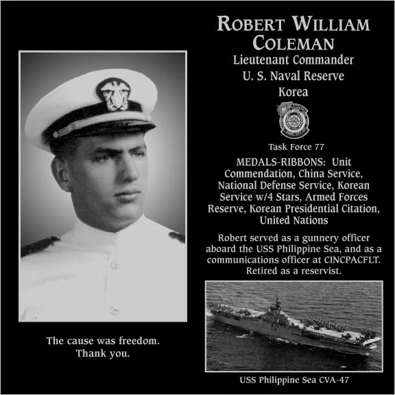 Lieutenant Commander Robert William Coleman | Mt. Soledad Virtual Plaque