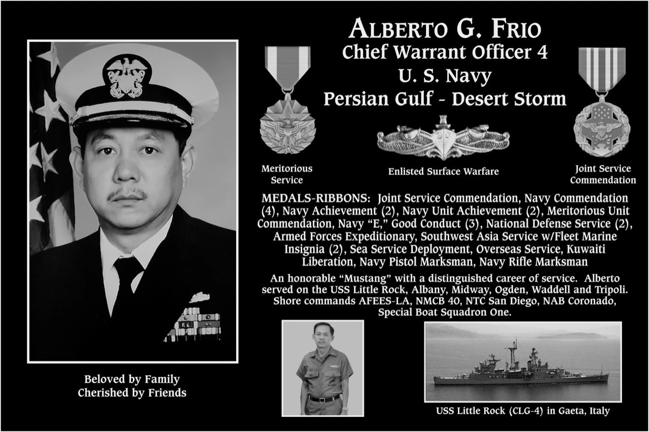 Chief Warrant Officer 4 Alberto G. Frio | Mt. Soledad Virtual Plaque