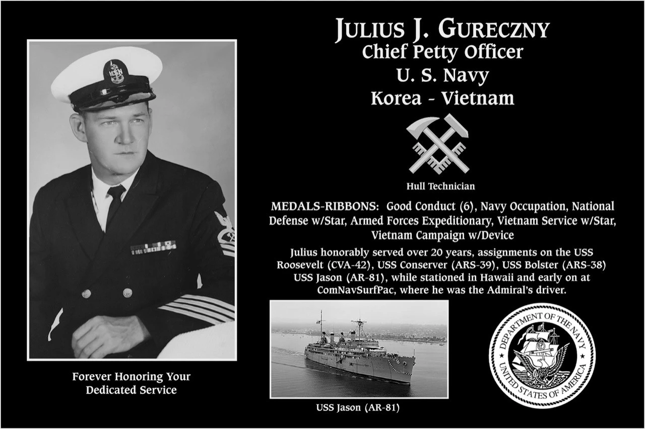 Chief Petty Officer Julius J. Gureczny | Mt. Soledad Virtual Plaque