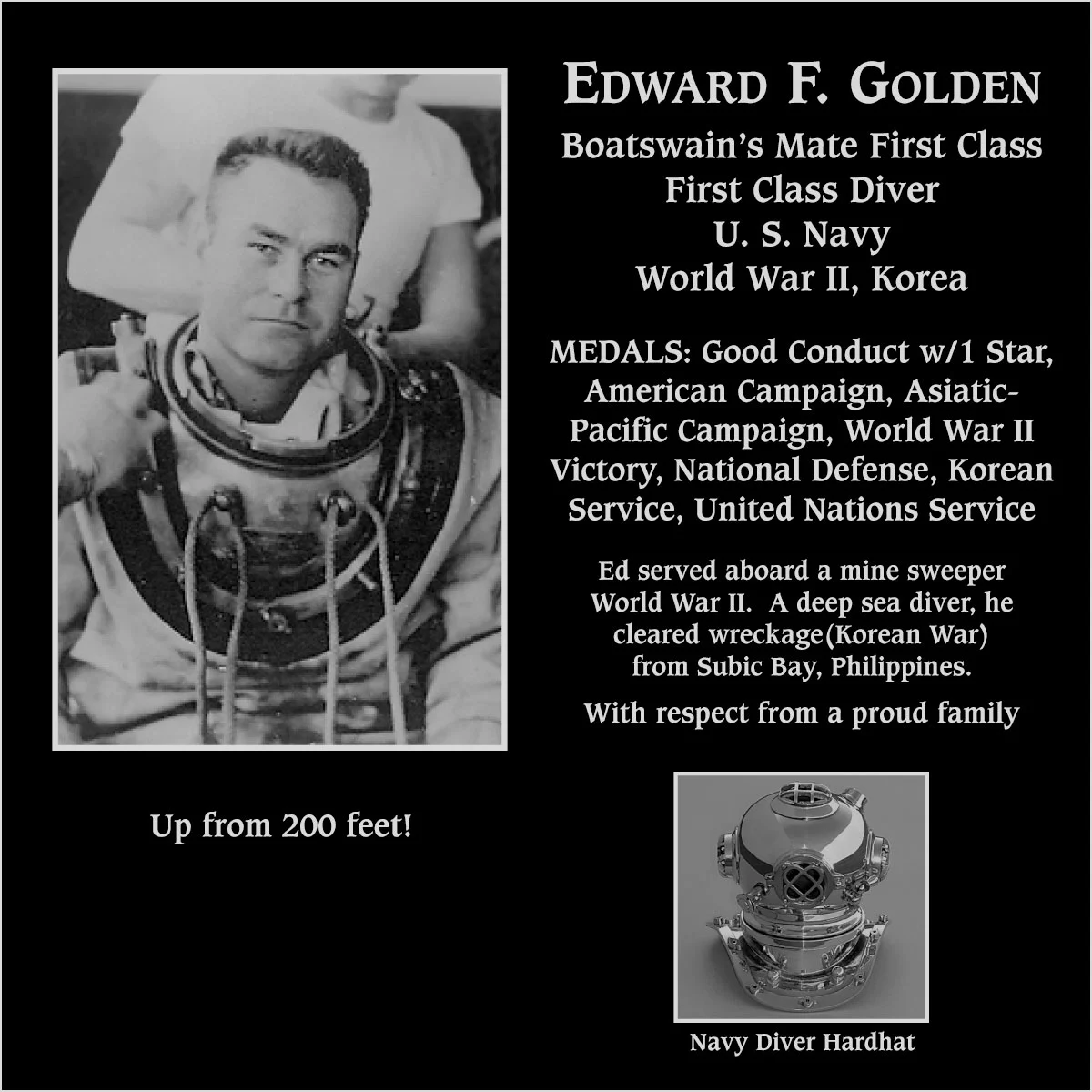 Petty Officer First Class Edward F Golden | Mt. Soledad Virtual Plaque