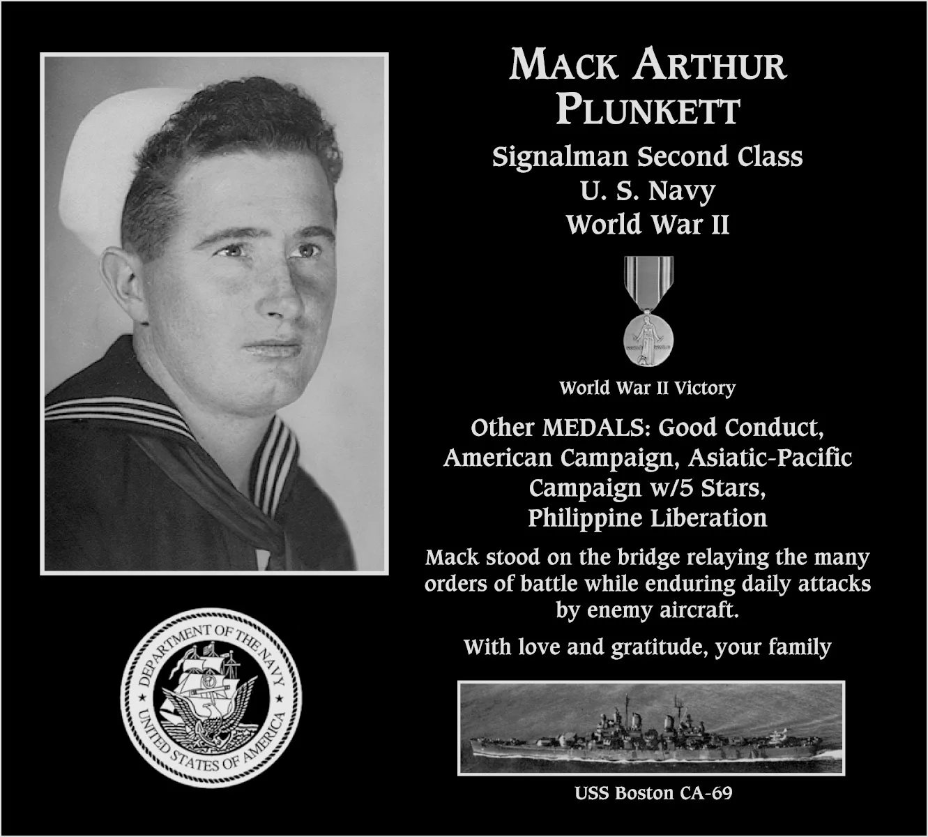 Petty Officer Second Class Mack Arthur Plunkett | Mt. Soledad Virtual ...