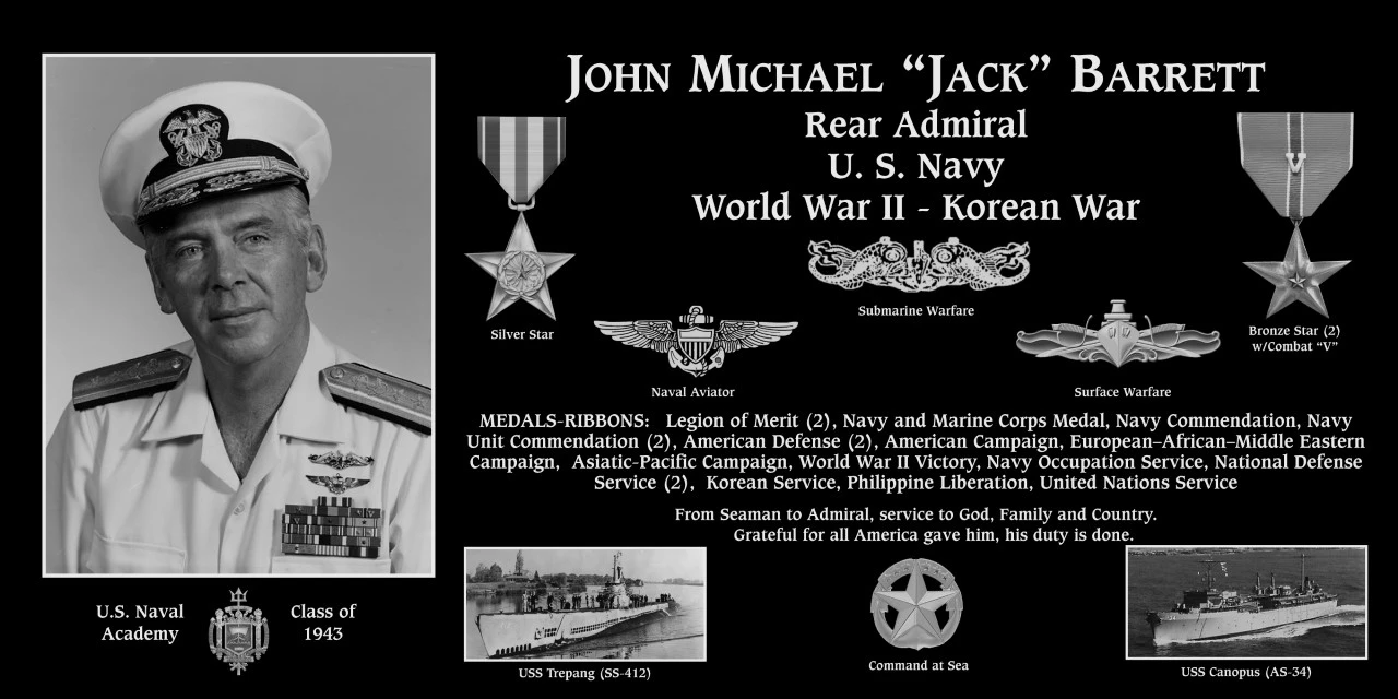 Rear Admiral Upper Half John Michael Barrett | Mt. Soledad Virtual Plaque