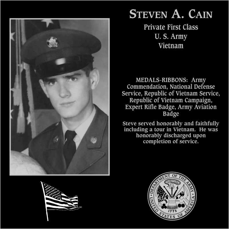 Private First Class Steven A Cain | Mt. Soledad Virtual Plaque