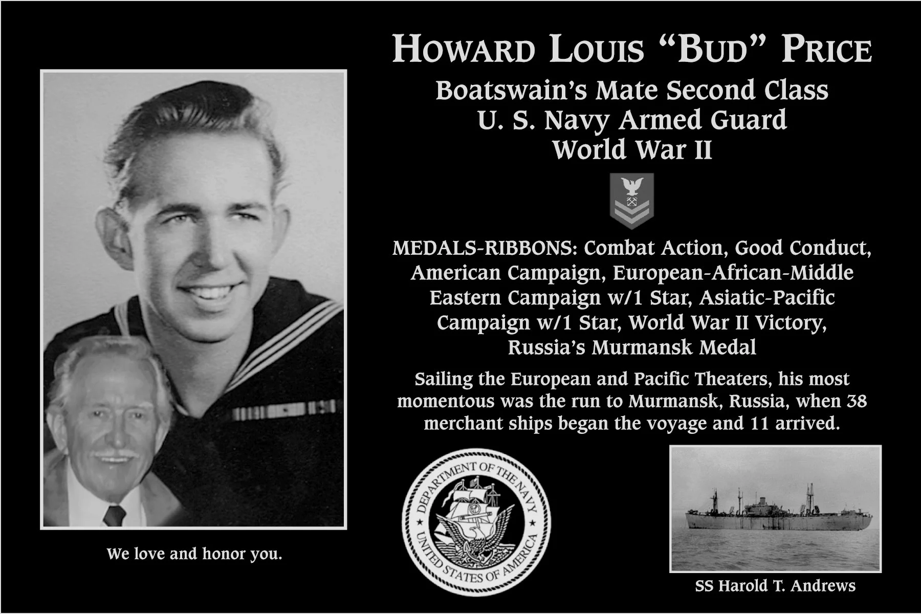Petty Officer Second Class Howard Louis Price | Mt. Soledad Virtual Plaque