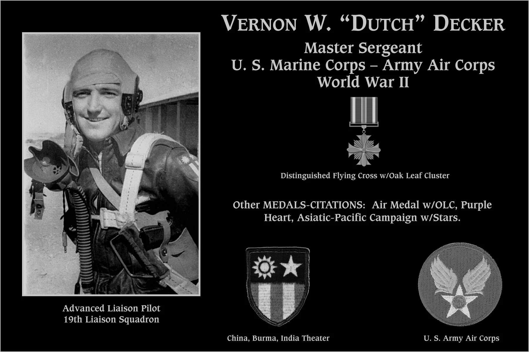 Master Sergeant Vernon W Decker | Mt. Soledad Virtual Plaque