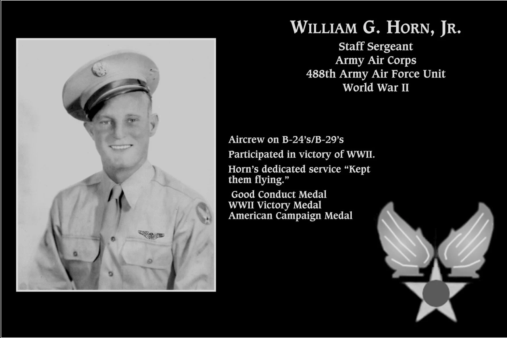 Staff Sergeant William G Horn jr | Mt. Soledad Virtual Plaque