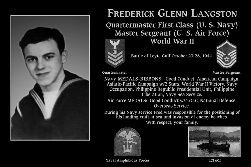 Master Sergeant Frederick Glenn Langston | Mt. Soledad Virtual Plaque
