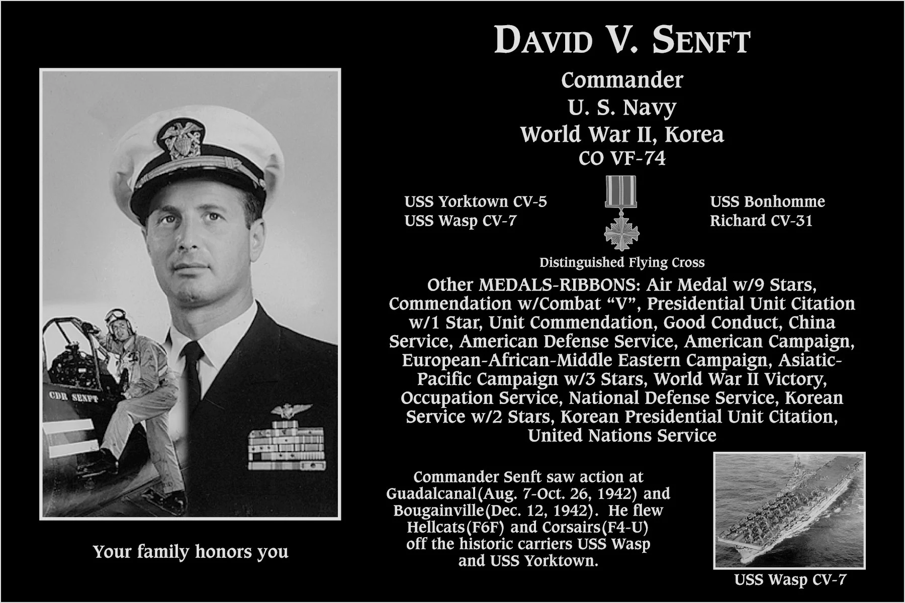 Commander David V Senft | Mt. Soledad Virtual Plaque