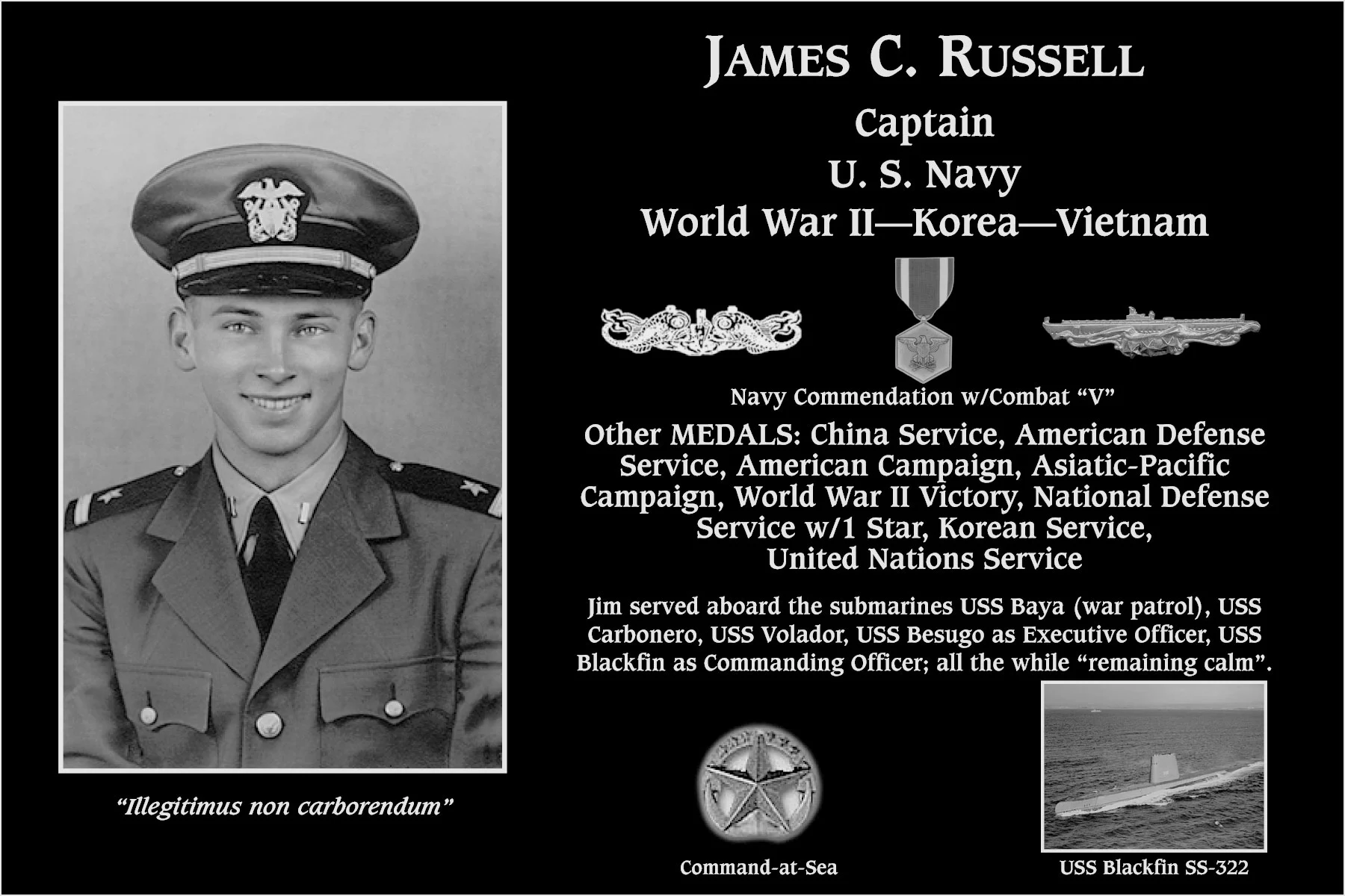 Captain James C Russell | Mt. Soledad Virtual Plaque
