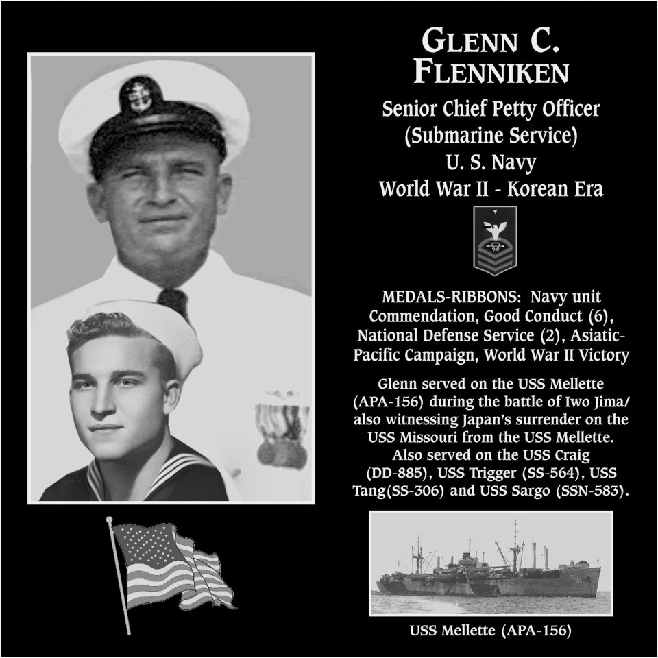 Senior Chief Petty Officer Glenn C. Flenniken | Mt. Soledad Virtual Plaque