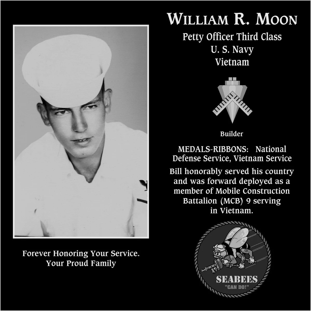 Petty Officer Third Class William R. Moon | Mt. Soledad Virtual Plaque