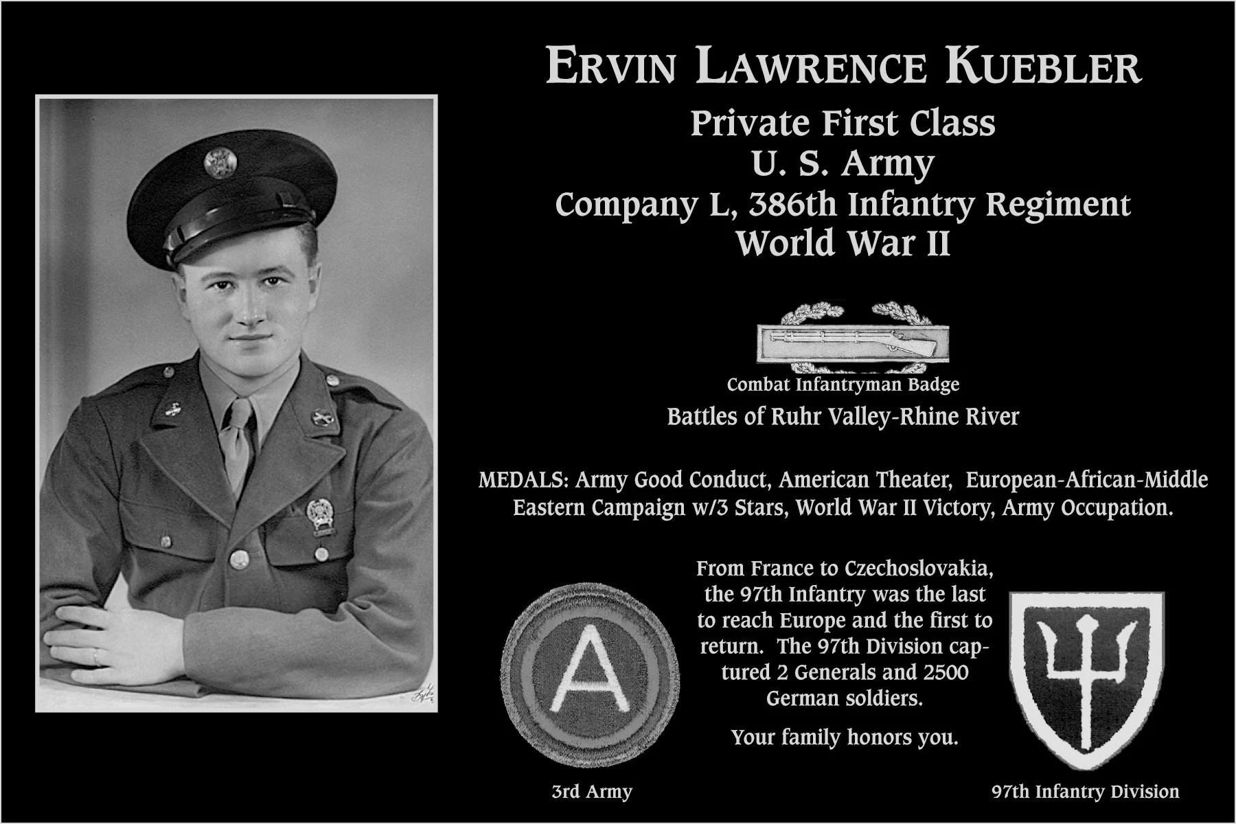 Private First Class Ervin Lawrence Kuebler | Mt. Soledad Virtual Plaque