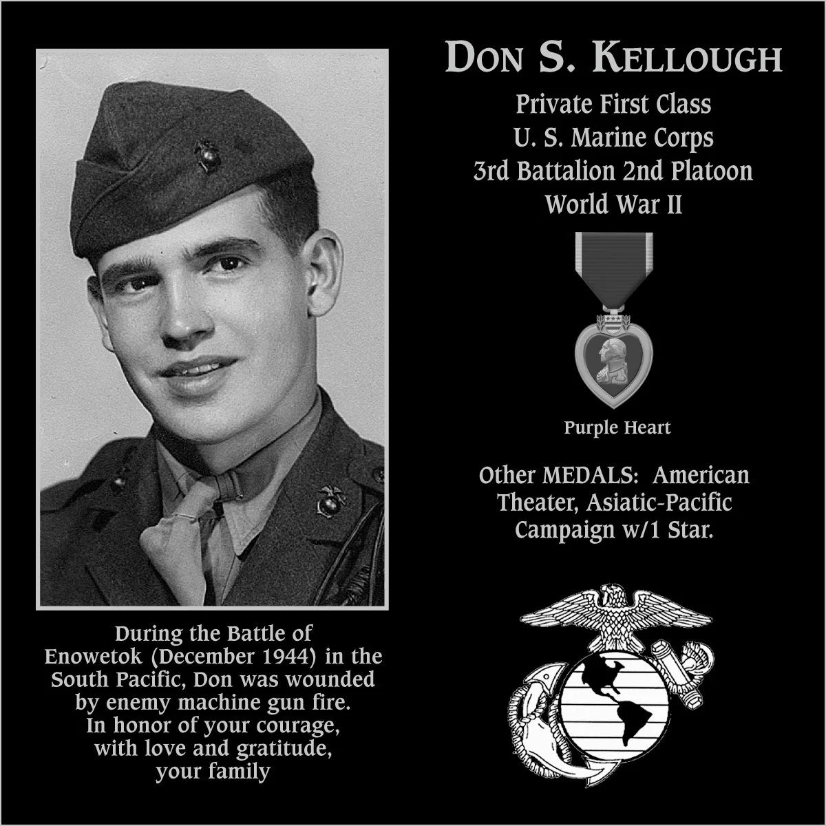 Private First Class Donald S Kellough | Mt. Soledad Virtual Plaque