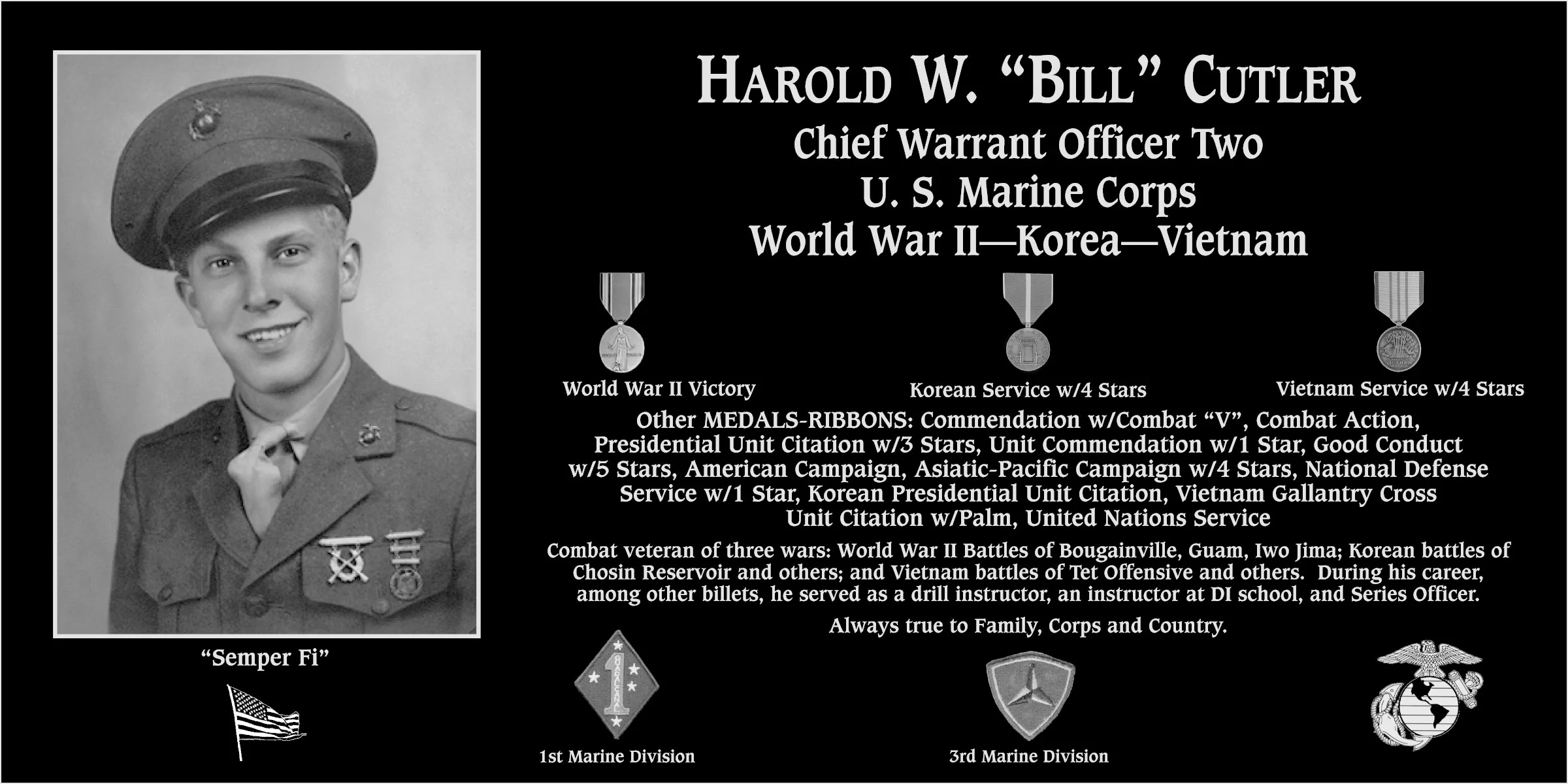 Chief Warrant Officer 2 Harold W Cutler | Mt. Soledad Virtual Plaque