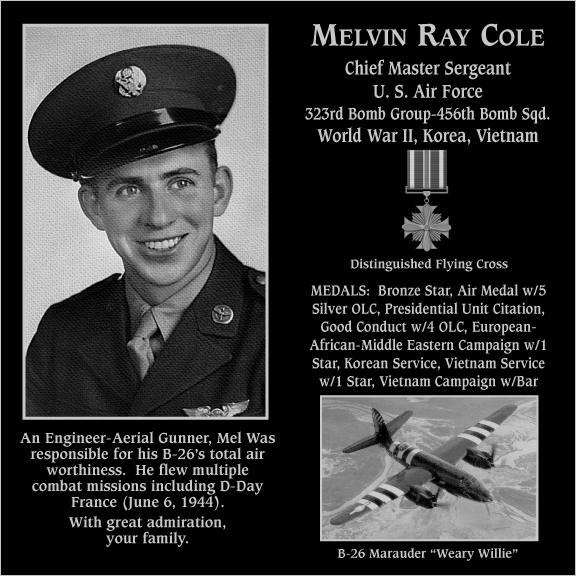 Chief Master Sergeant Melvin Ray Cole | Mt. Soledad Virtual Plaque
