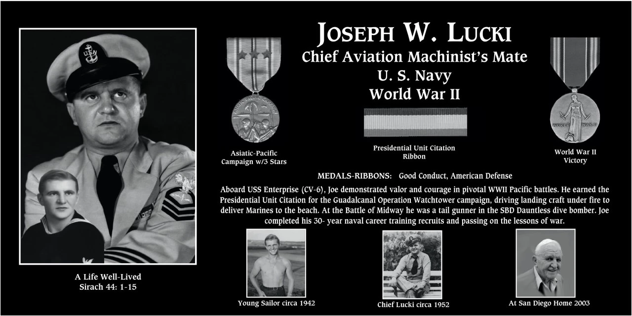 Chief Petty Officer Joseph W. Lucki | Mt. Soledad Virtual Plaque