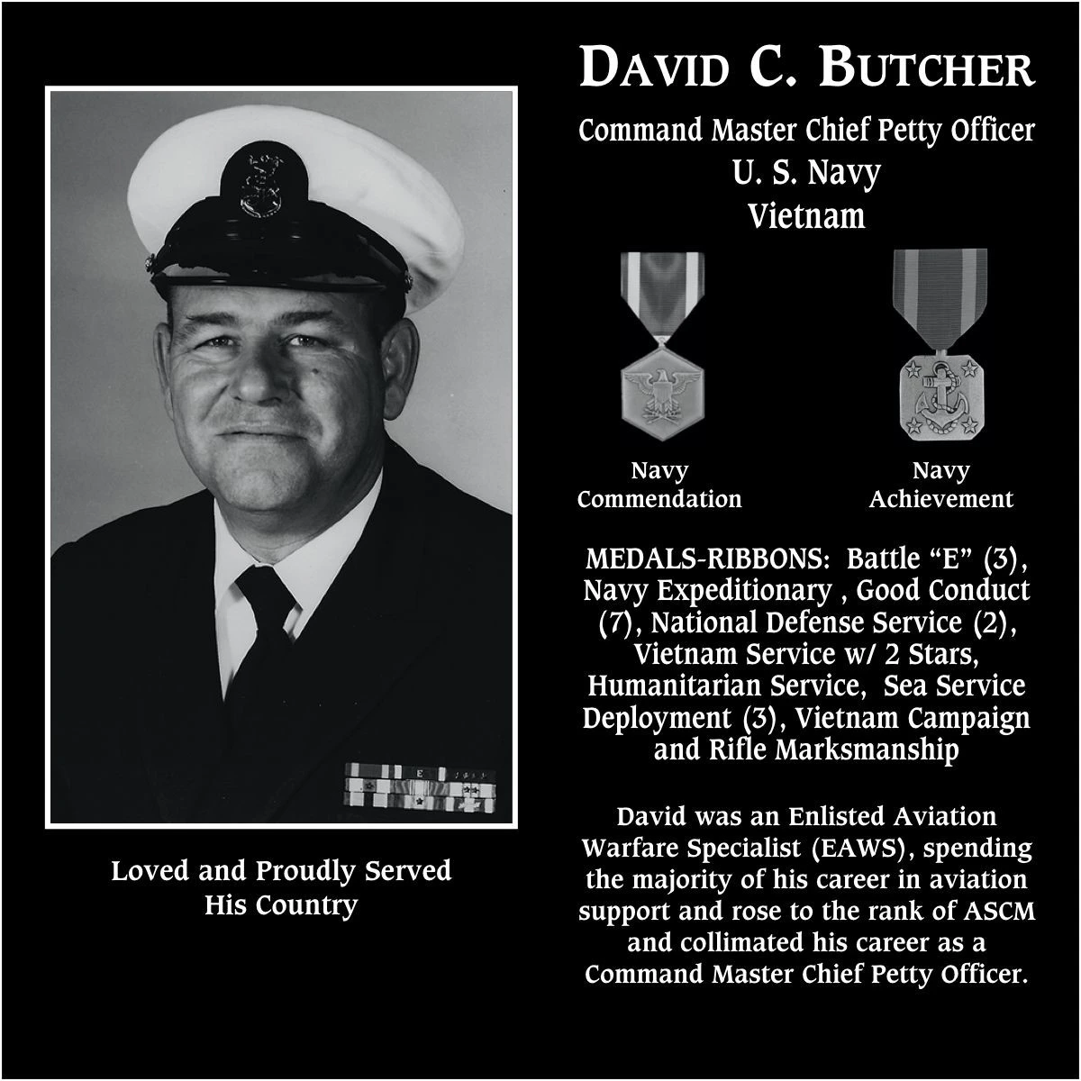 Master Chief Petty Officer David C. Butcher | Mt. Soledad Virtual Plaque