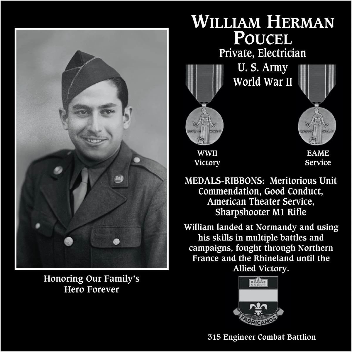 Private William Herman Poucel | Mt. Soledad Virtual Plaque