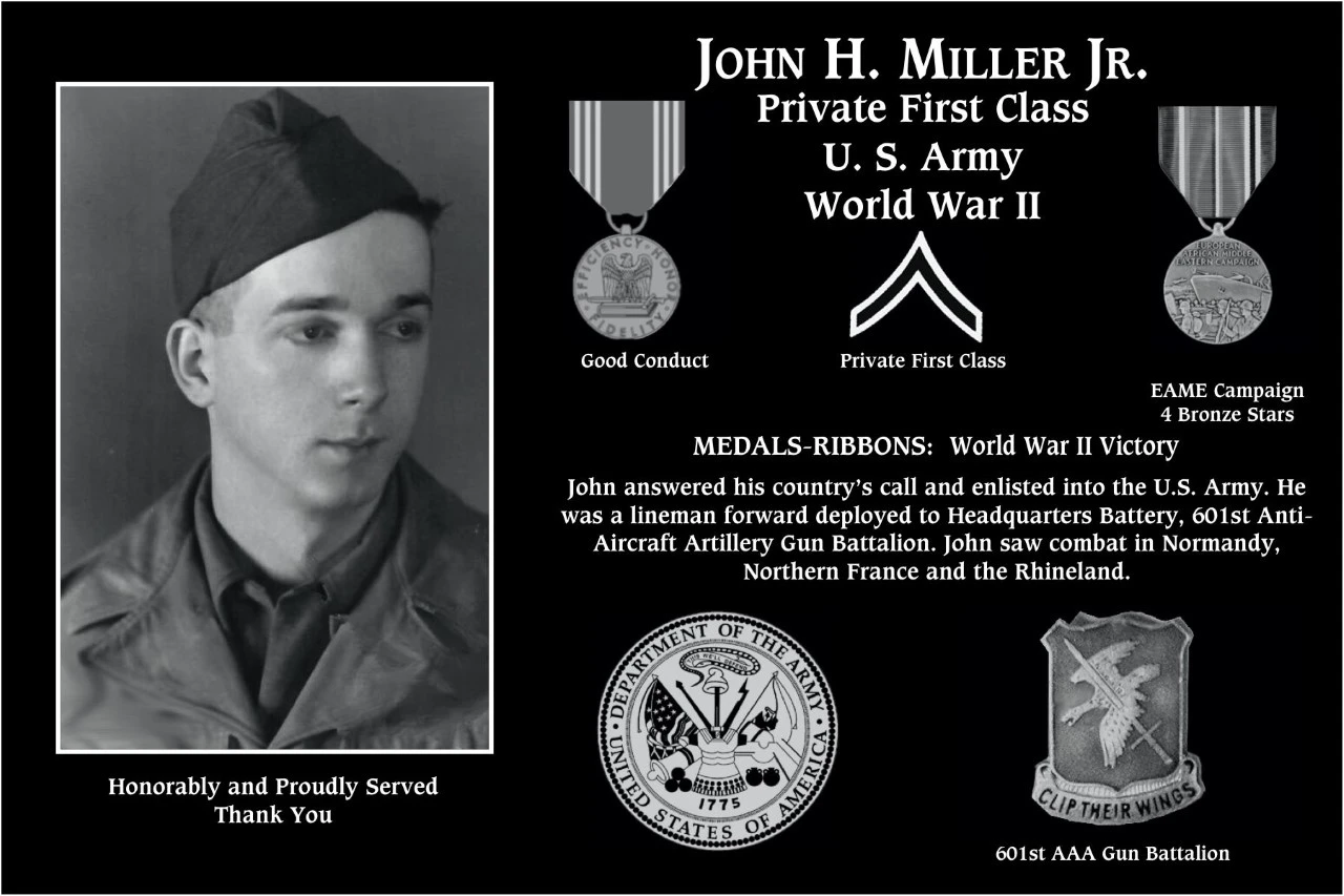 Private First Class John H. Miller Jr. | Mt. Soledad Virtual Plaque