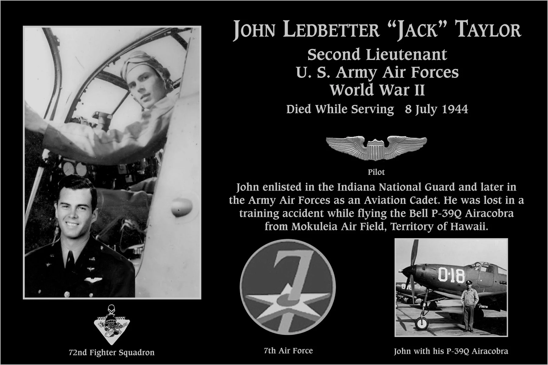 Second Lieutenant John Ledbetter Taylor | Mt. Soledad Virtual Plaque